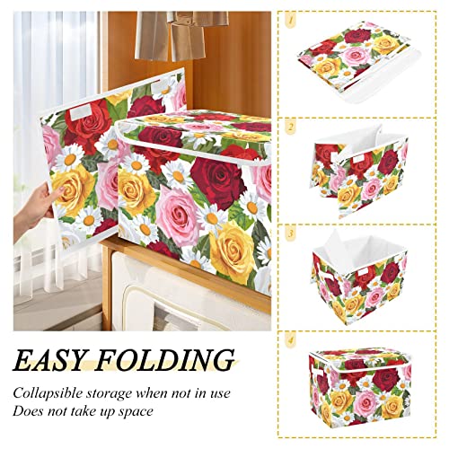 xigua Rose Storage Basket with Lids,Large Collapsible Storage Cube Bin for Bedroom,Shelves,Closet,Home,Office 16.5 * 12.6 * 11.8 In