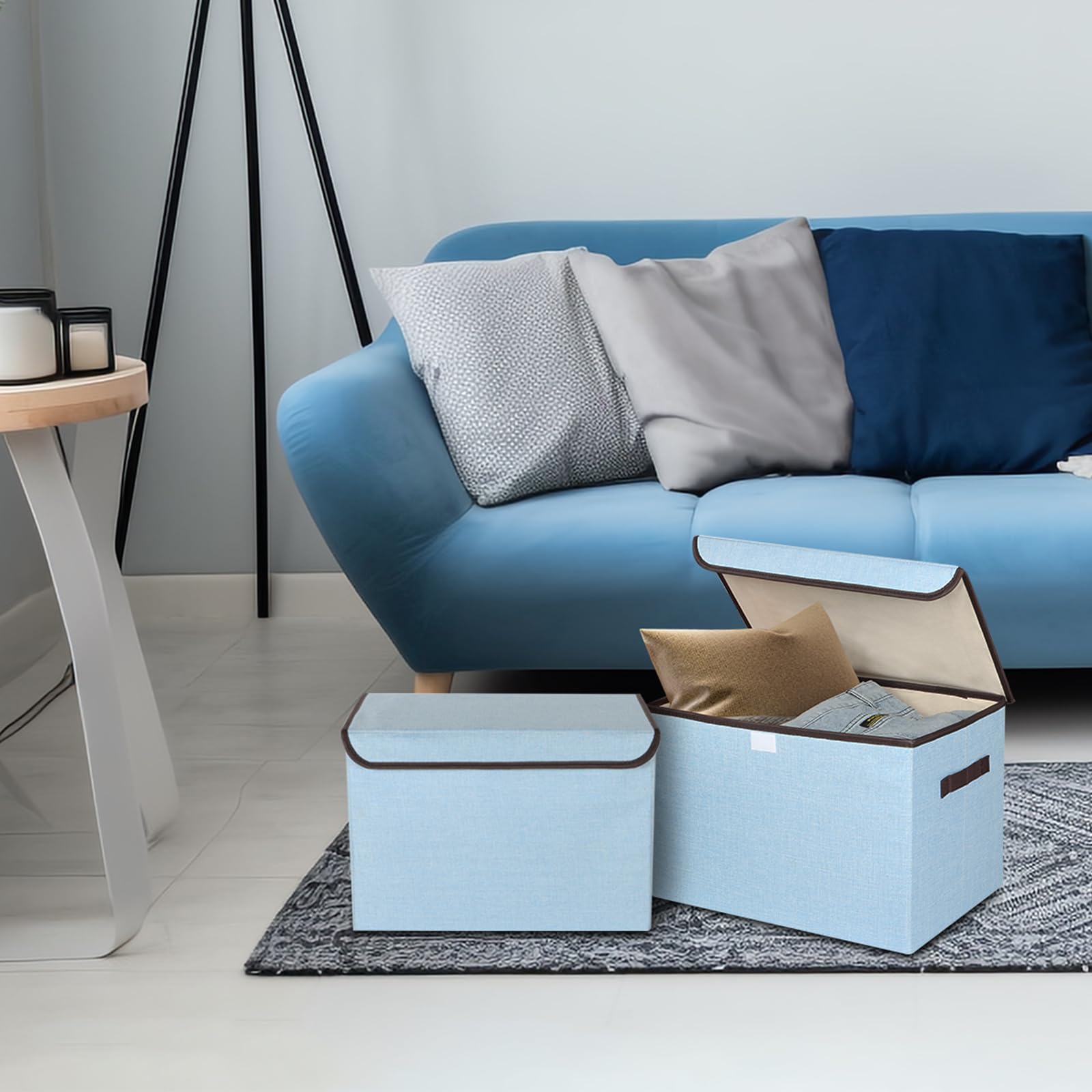 Univivi Fabric Foldable Storage Boxes Large Collapsible Stackable Storage Bins with Lids, Closet Organizers and Storage Cube Basket for Home, Office, Bedroom (17''-4 Pack-BLUE)
