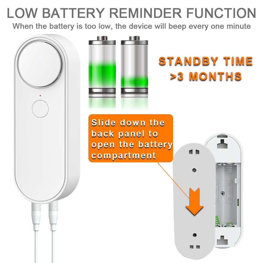 WiFi Water Leak / Water Level 2 in 1 Detector, Smart Water Sensor Alarms, Detached 2 M Dual Detection Line, Left and Right Dual Alarms, Remote App Monitoring, Dual Alerts, AAA Battery Powered