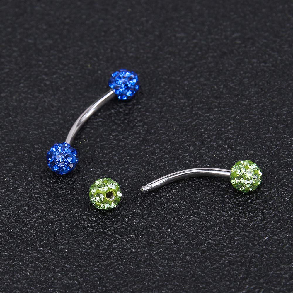 ZS 16 Gauge Eyebrow Rings Curved Barbell 4mm Tiny Crystal Ball Belly Button Rings Nipple Rings Tongue Piercings