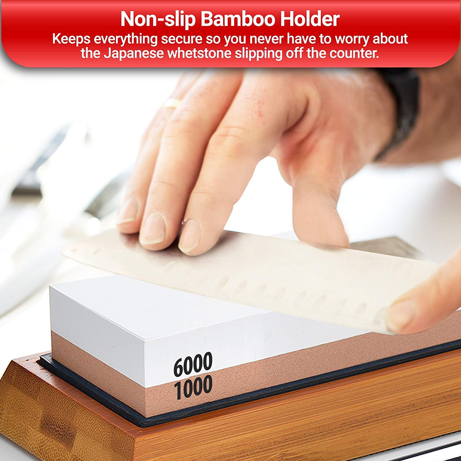 TATARA | Japanese Whetstone 1000/6000 Grit | Double Sided Knife Sharpening Stone With Honing Guide | Non-Slip Bamboo Base | Best Waterstone Sharpener