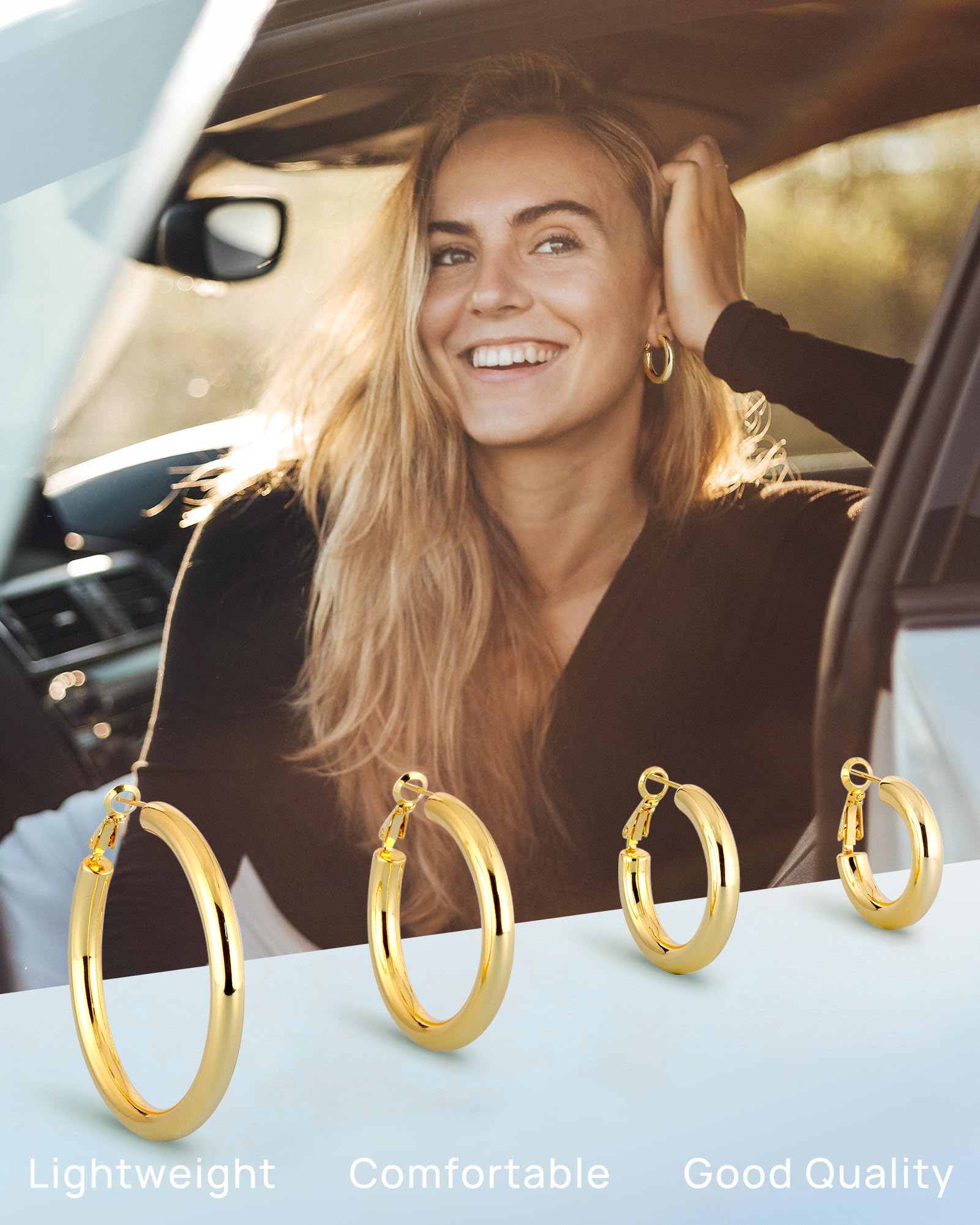 wowshow Chunky Thick Gold Tube Hoops Earrings for Women