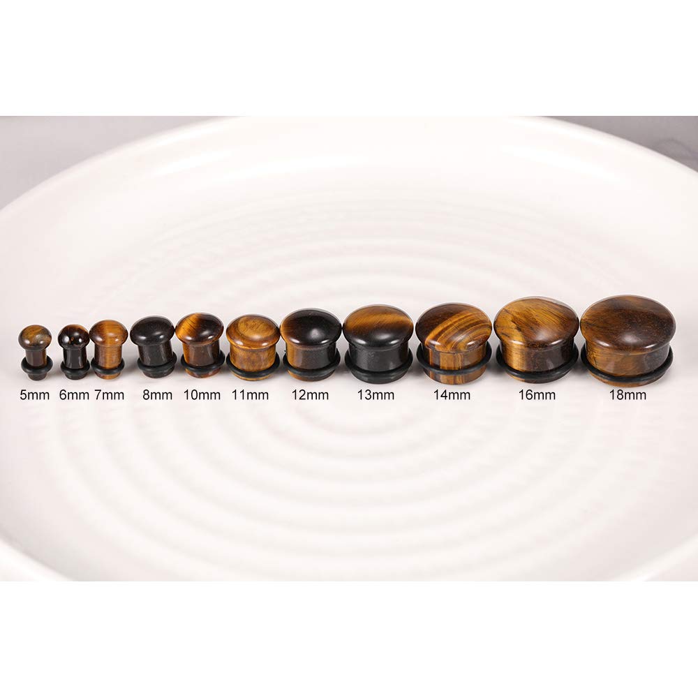 ZS Tiger Eye Natural Stone Brown Ear Plugs Single Flare Ear Gauges Expander with O-Ring Body Piercing (Gauge=7/16"(11mm))