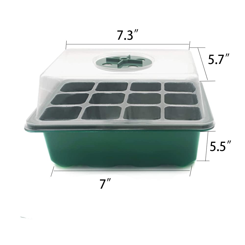 VANLAN Seed Starter Tray, 10 Pack Seed Starter Kit with Dome and Base, Humidity Adjustable Greenhouse Grow Trays for Seeds Growing Starting (Green(12 Cells))
