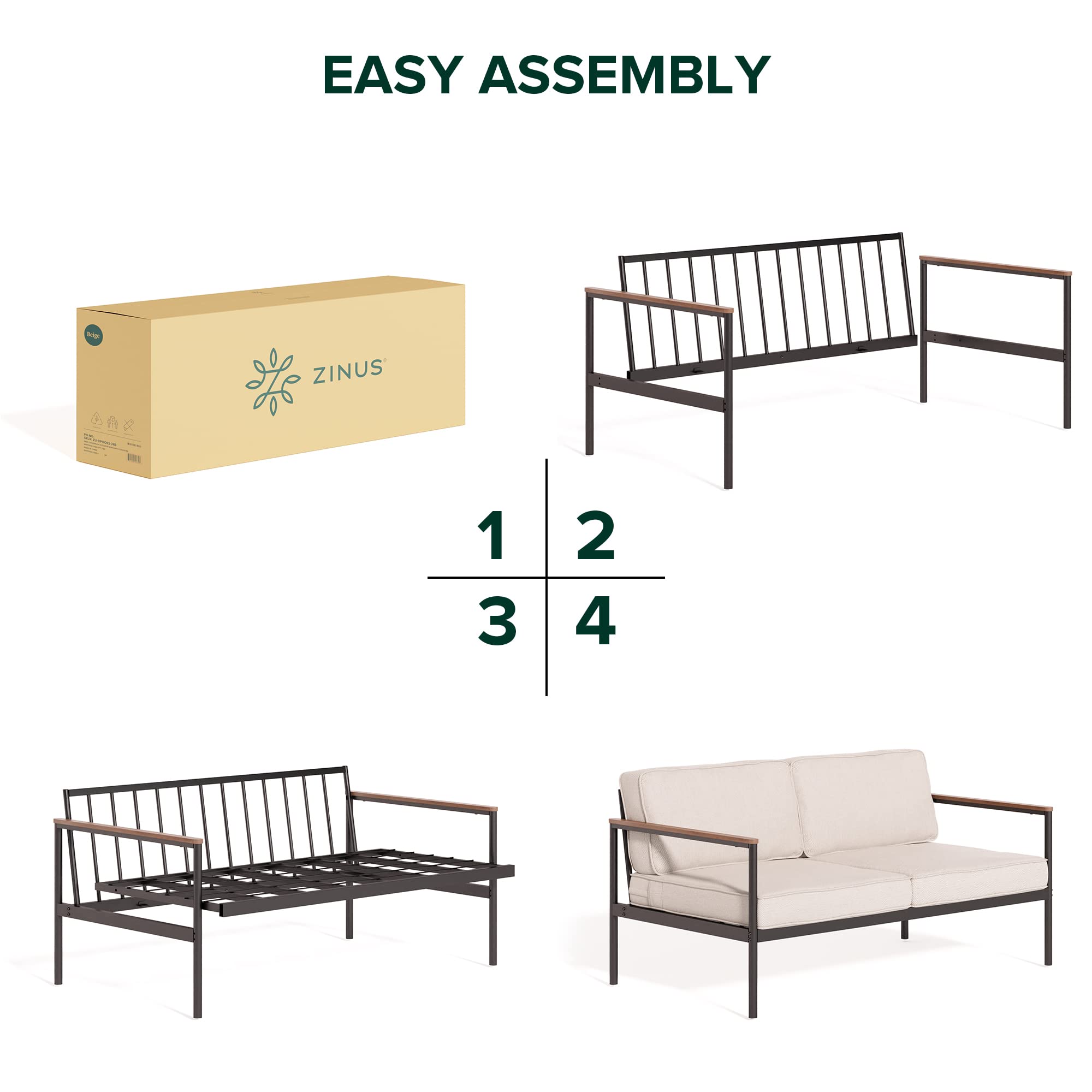 ZINUS Savannah Aluminum and Bamboo Outdoor Sofa with Cushions / Premium Patio Sofa / Weather Resistant and Rust Proof / Easy Assembly