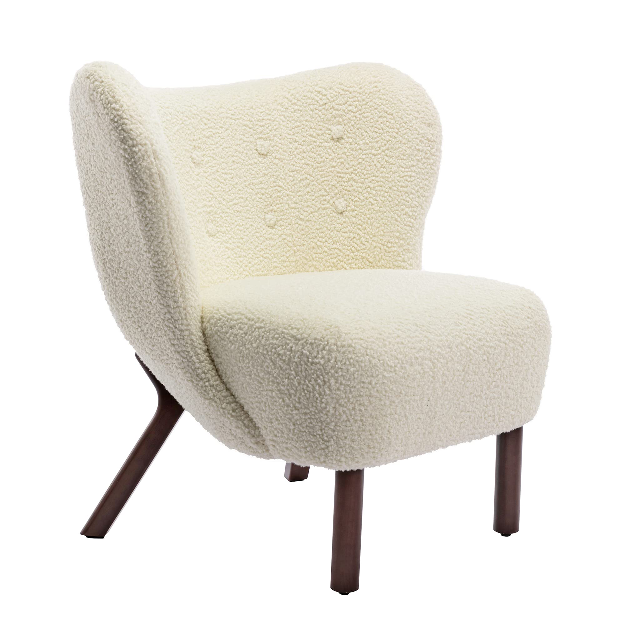 ViolaDresses Modern Accent Chair Lambskin Sherpa Wingback Tufted Side Chair with Solid Wood Legs for Living Room Bedroom,Cream