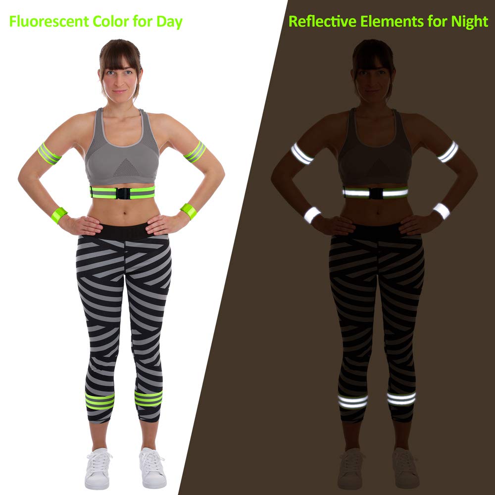 Vanmor High Visibility Reflective Bands for Wrist, Arm, Ankle, Leg. Reflective Running Gear for Men and Women, Safety Reflective Straps Bracelets for Night Running, Cycling, Walking (Green)