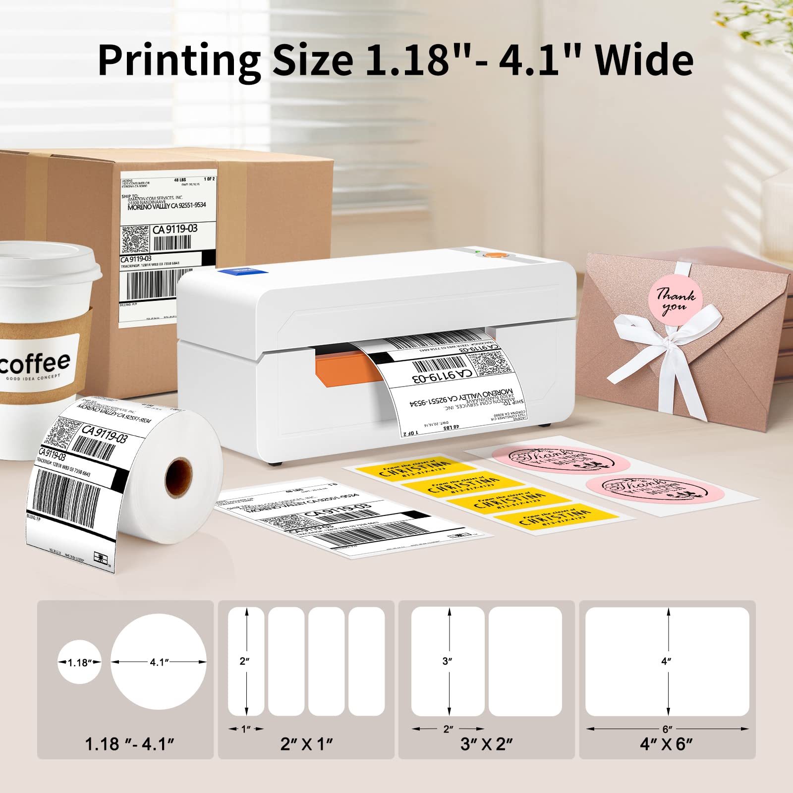 YVF Bluetooth Thermal Shipping Label Printer, 4x6 Label Printer for Shipping Packages & Small Business, Wireless Label Printer Support with iPad iPhone and Android, Work for Amazon Etsy USPS UPS