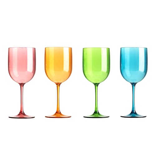 XKXKKE Unbreakable Acrylic Wine Glasses Set, Plastic Reusable 16 Ounces Colored Water Goblets, Large Capacity Shatterproof Long Stemmed Glassware High Clear Wedding Party Bar Drinking Cups Multicolor