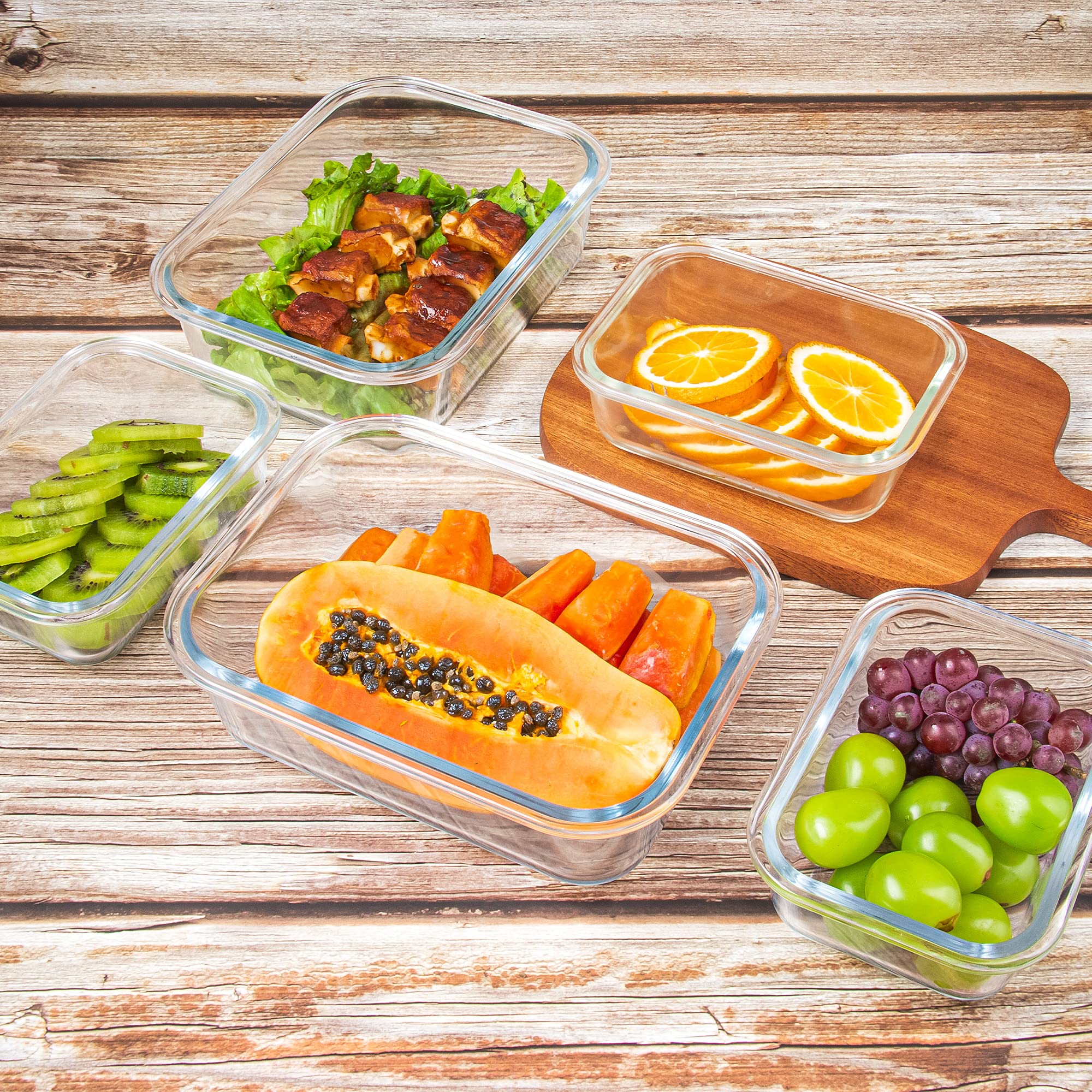 YANGNAY 10 Pack Glass Food Storage Containers with Airtight Lids, Leak-Proof Meal Prep Containers with Lids, Dishwasher/Microwave/Oven/Freezer Safe (Blue)