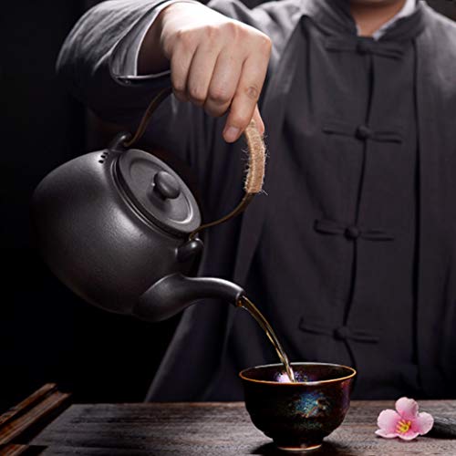 ZNZN Ceramic Kettle Black Kettle Retro Chinese Style Large-Capacity Stove Teapot with Rope Design Handle (900ml, 30.4oz) Multifunctional Water Kettle