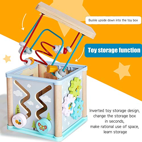 Wooden Educational All in One Multifunctional Bead Maze Toy Kit Play Set Sorting Stacking Games Toys Activity Cube for Toddlers Kids Over 3 Years Old Skill Developing Brain Sorter