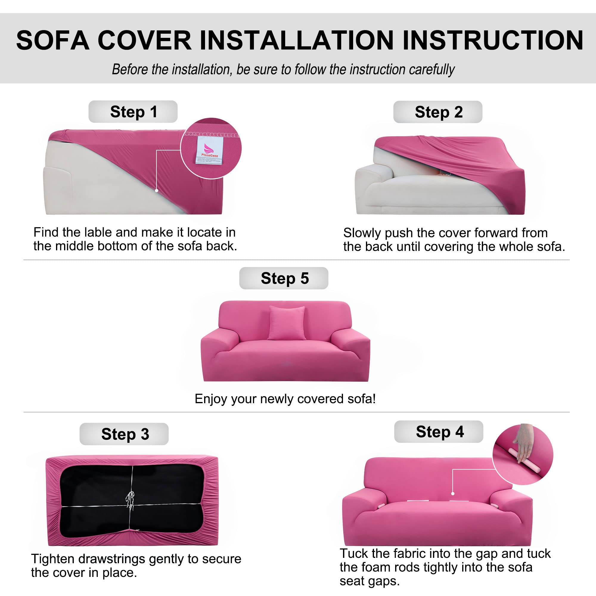 uxcell Stretch Sofa Cover Couch Covers Solid Classic for Sofas Loveseat Armchair Universal Elastic Polyester Furniture with One Pillowcase X-Large Fuchsia