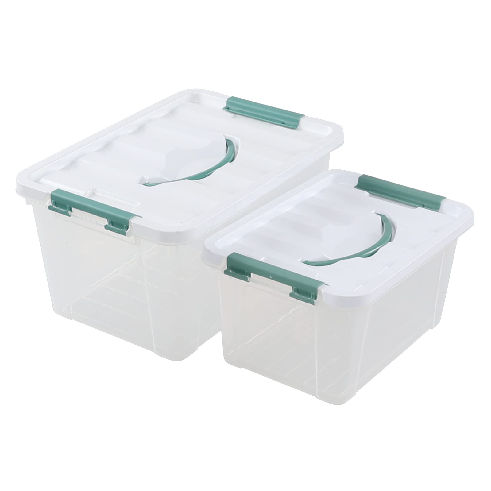 Wekioger Plastic Storage Bins with Handles, 2 Packs 14 Quart & 6 Quart Clear Lidded Storage Boxes, F