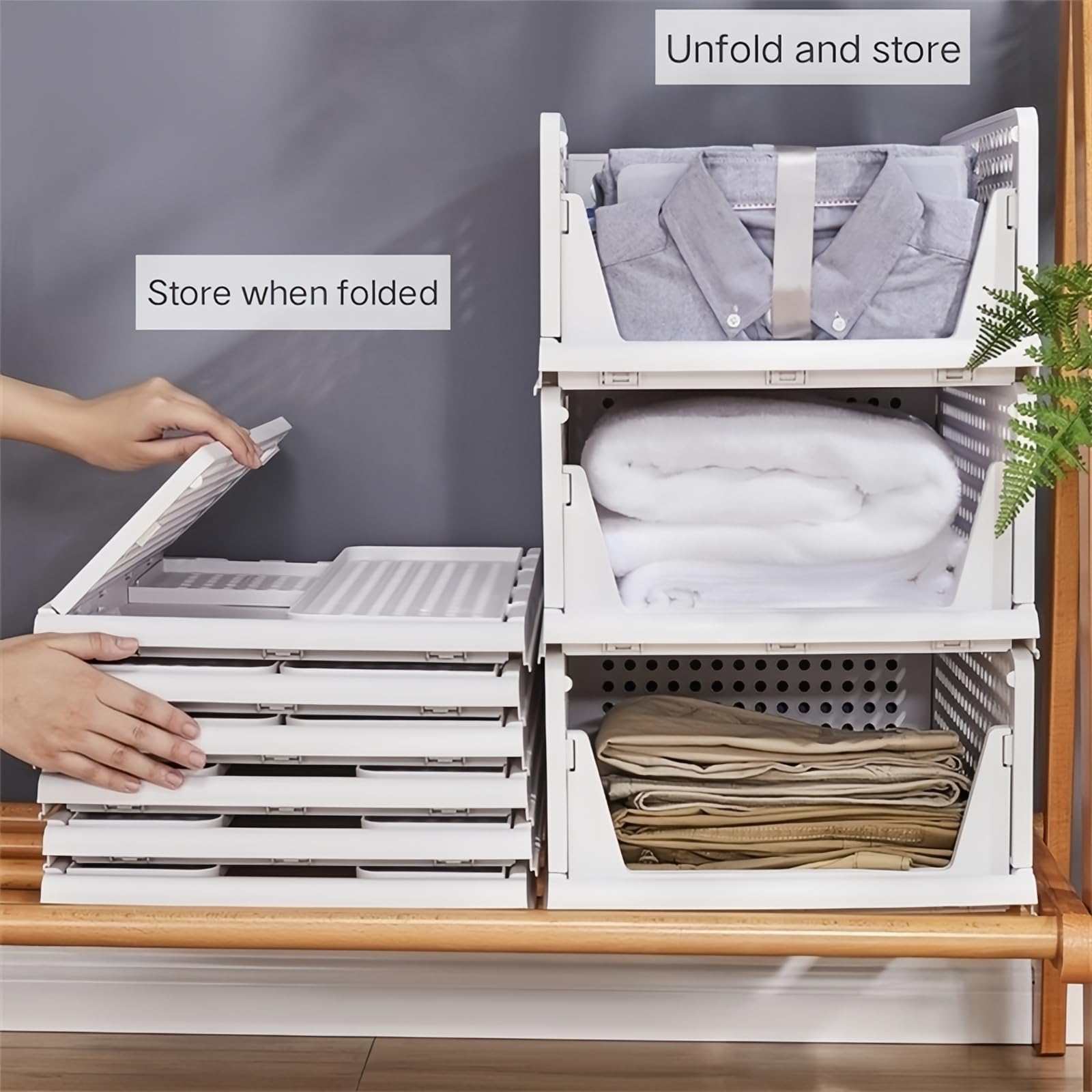 VVoodeinck 4 Drawer Style Wardrobe Storage Boxes with Stackable Plastic Storage Basket Wardrobe Storage Box Kitchen Bathroom Bedroom Office Storage Box Layered Storage Box(17*13*7IN)