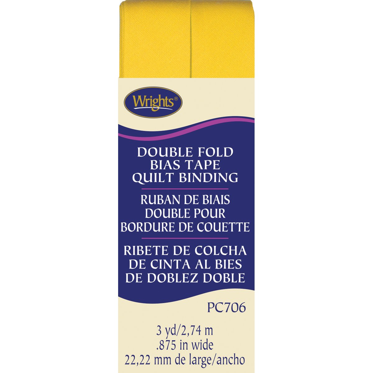 Wright Products Wrights Double Fold Quilt Binding 7/8" X3yd, Yellow