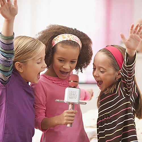 Tzumi PopSolo Professional Bluetooth Karaoke Microphone and Voice Mixer with Smartphone Holder β Great for Kids and Parties β Rose Gold