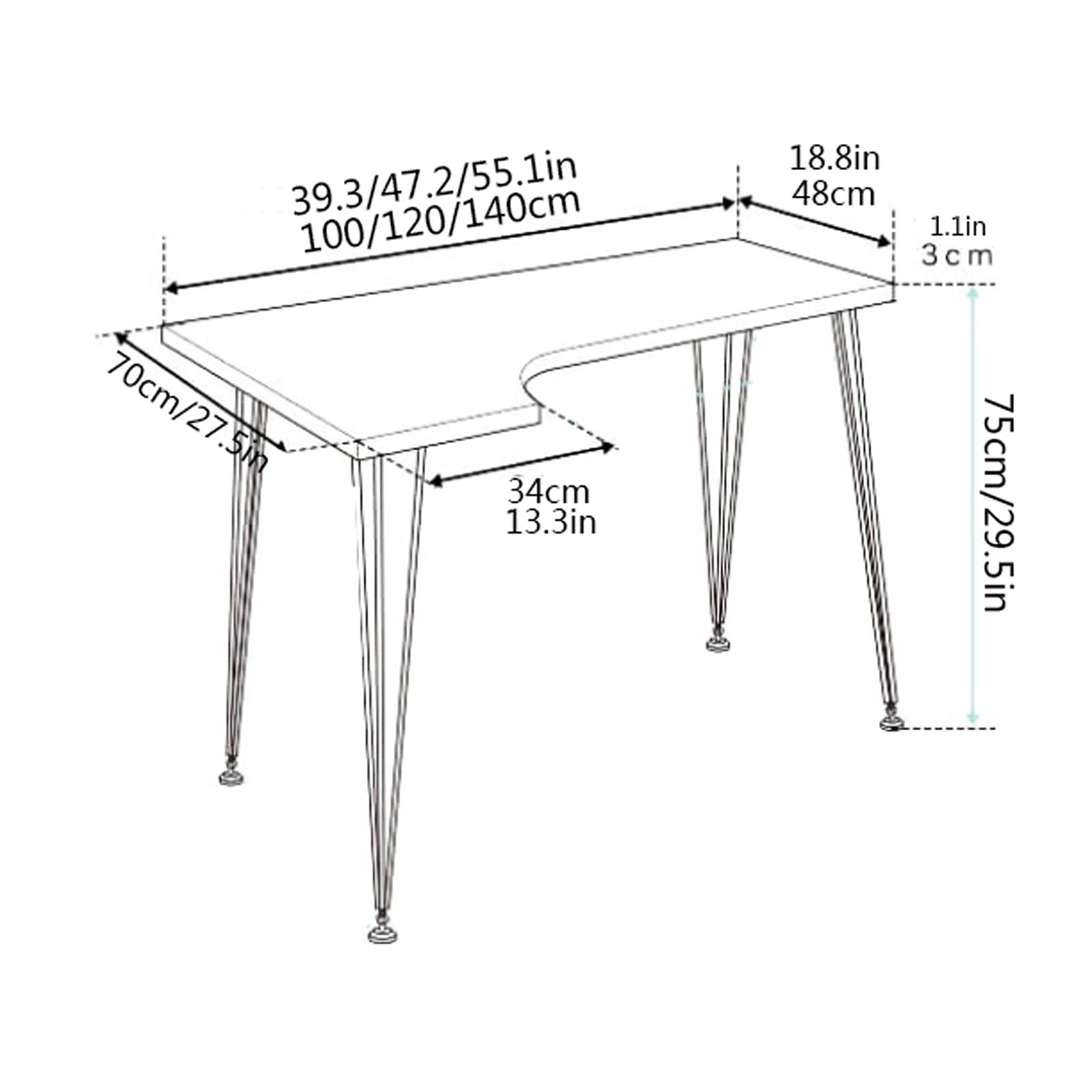 Writing Study Desk, Modern Minimalist Wooden Desk L-shaped PC Laptop Desk Home Corner Table Working Study Table, Stable Metal Bracket, Easy To Install ,Computer Workstation for Home & Office ( Size :