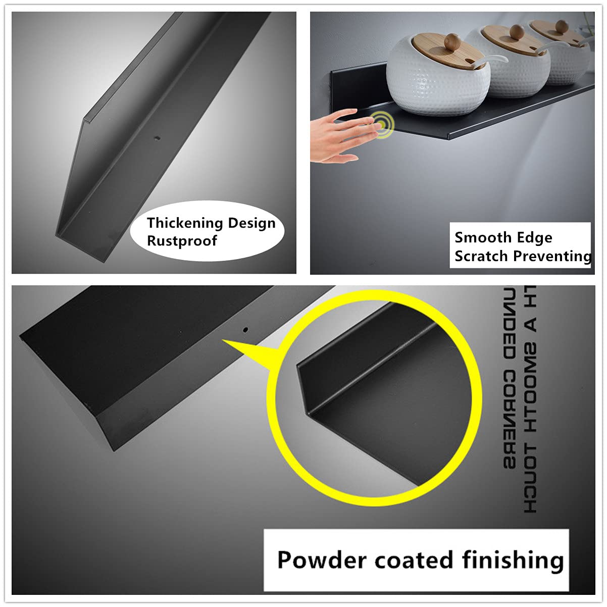 Z metnal Floating Shelves, Bedroom Shelves, Display Metal Wall Shelf for Funko Pop Speaker Figure Collection, Floating Storage Wall Decor, Aluminum, Wall Mounted, Matt Black, 20 inch, 2 Pack