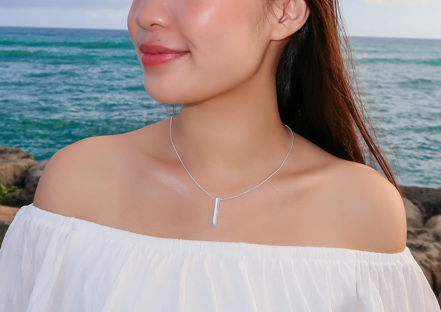 Sterling Silver Plain Vertical Bar Pendant Necklace, 18"
