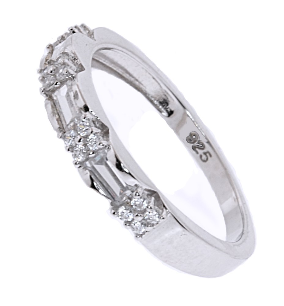 Sterling Silver Simulated Diamond Baguette and Round Maching Ring (5)