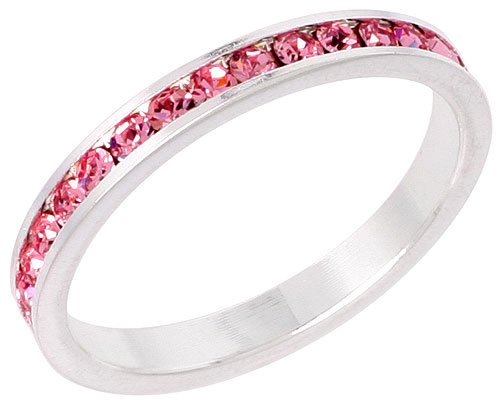 Sterling Silver Eternity Band, w/October Birthstone, Pink Tourmaline Crystals, 1/8" (3mm) wide, size 6.5