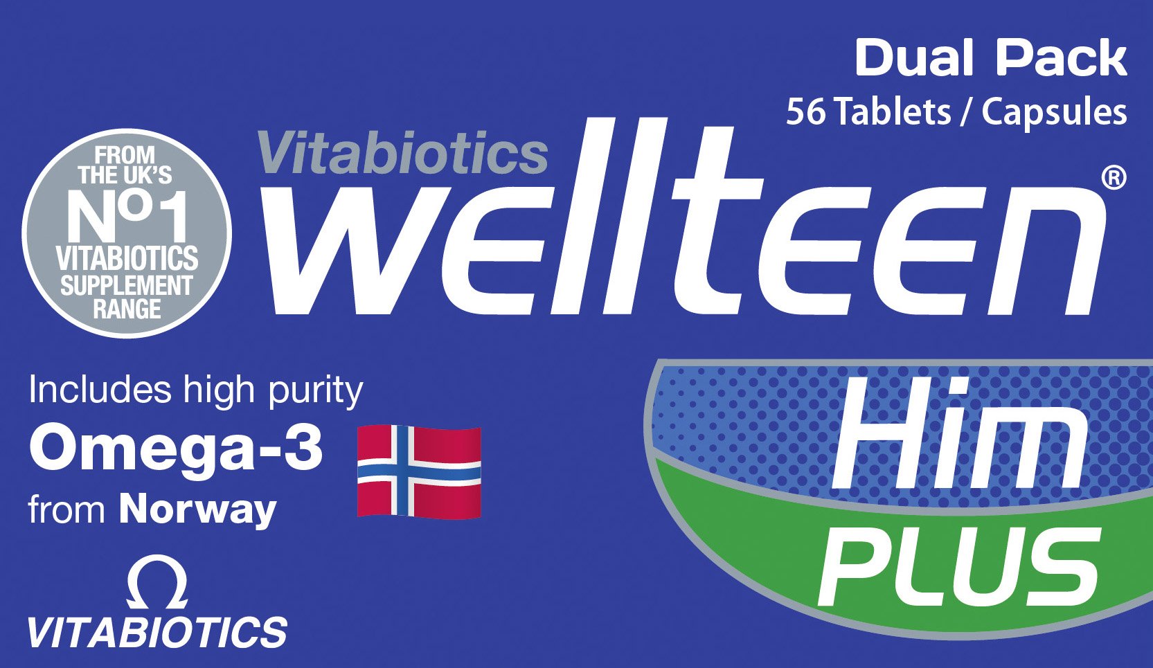 Vitabiotics Wellteen Him Plus Omega-3 - Maximum Nutritional Support for Teenagers and Young Men Ages 13-19 - 56 Tablets and Capsules