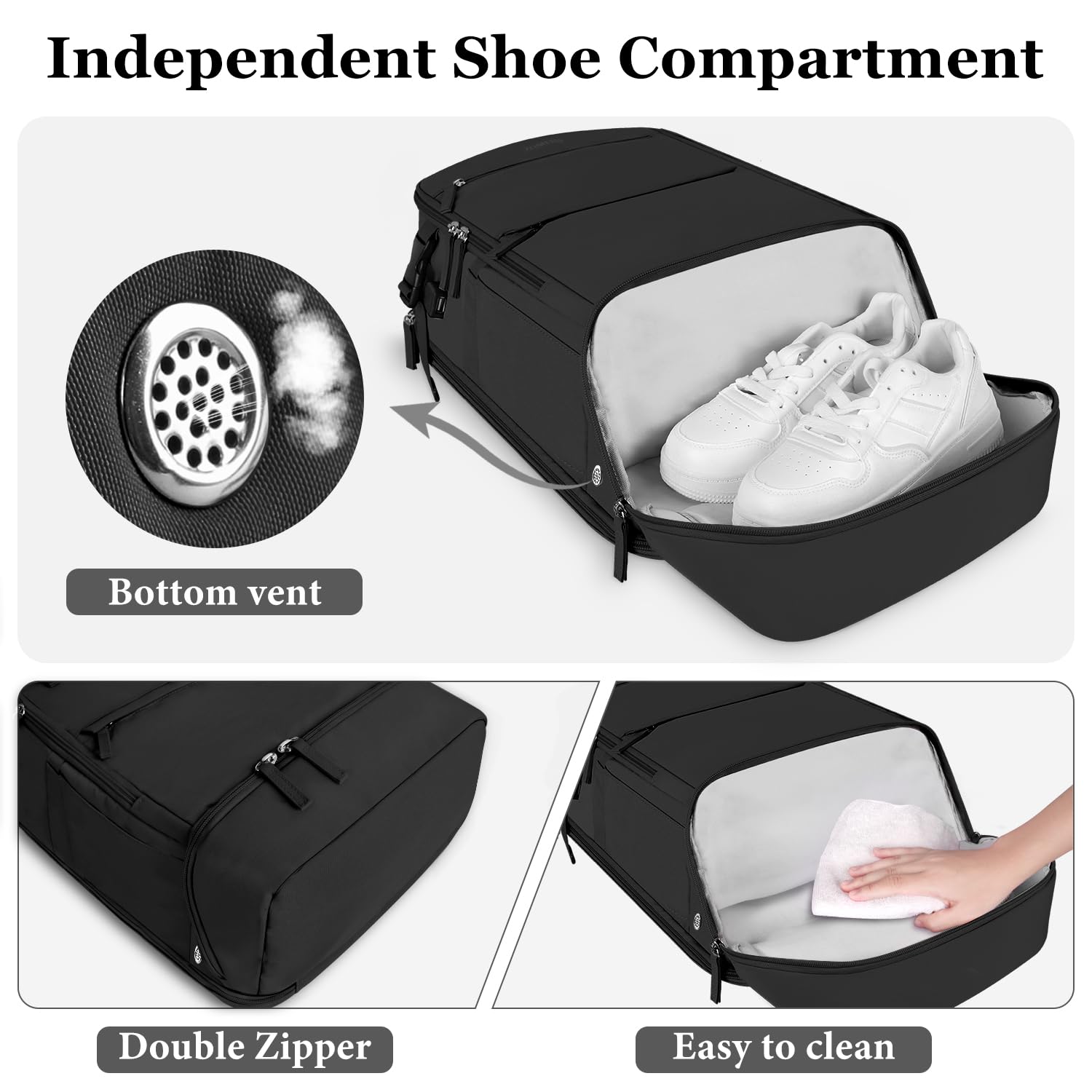 ZOMFELT Travel Backpack, Carry on Backpack Flight Approved with Shoes Compartment, 17.3 Inch Laptop Backpack with USB Charging Port, Waterproof Hiking Backpack Casual Bag for College Travel Work,Black