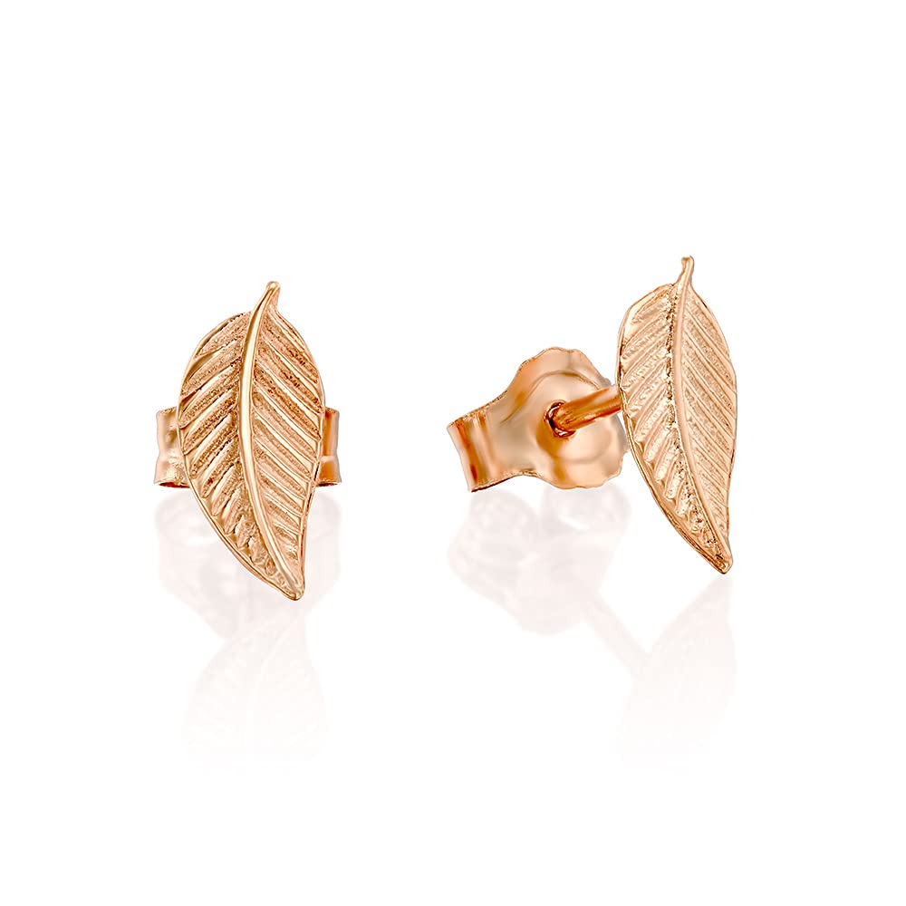 Tiny Rose Gold Leaf Stud Earrings - Designer Handmade Simple Post Earrings