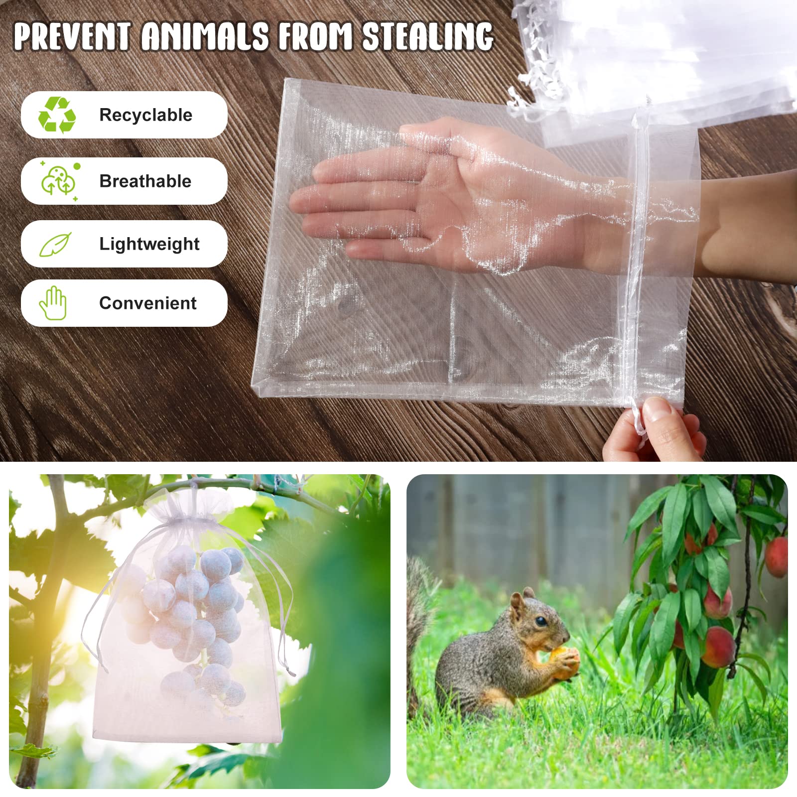 WenTao 50pcs Fruit Protection Bags 6x9 inch, White Mesh Drawstring Netting Cover Bags for Grapes, Mango, Fruit Trees, Vegetables - Pest Barrier and Fruit Protectors for Garden and Plant Fruit Flower