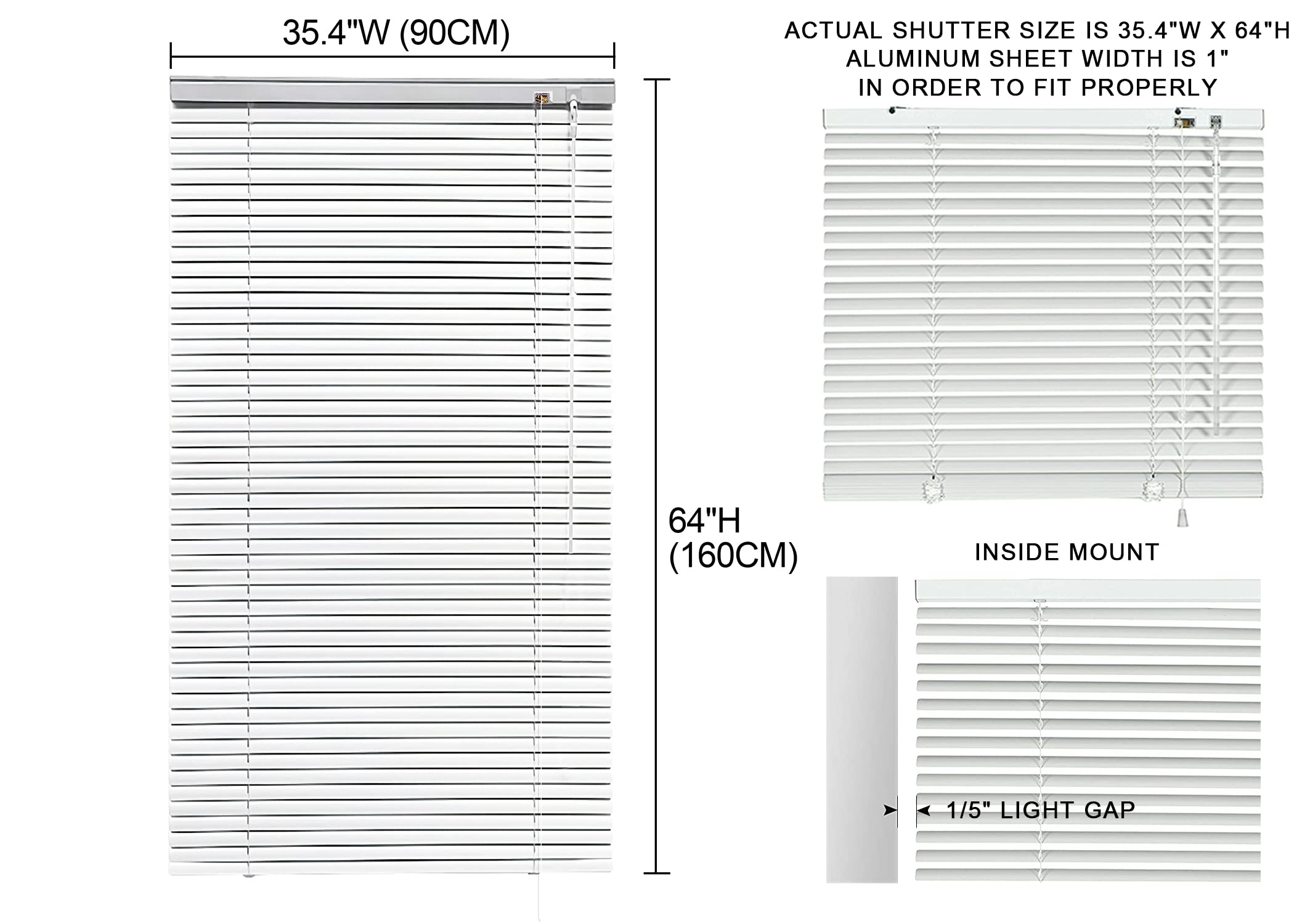 YIIBAII Mini Blinds for 36" W x 64" H Windows 1" Aluminum Horizontal Venetian Blinds Darkening with Rope and Pole can Mounted Inside or Outside