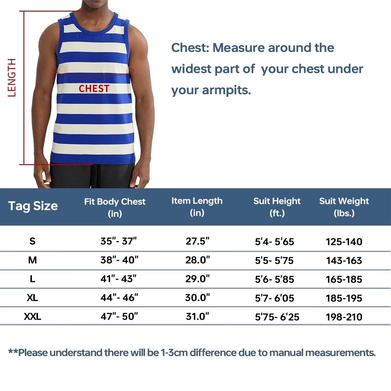 Zengjo Striped Tank Top Men(Black/White,S)