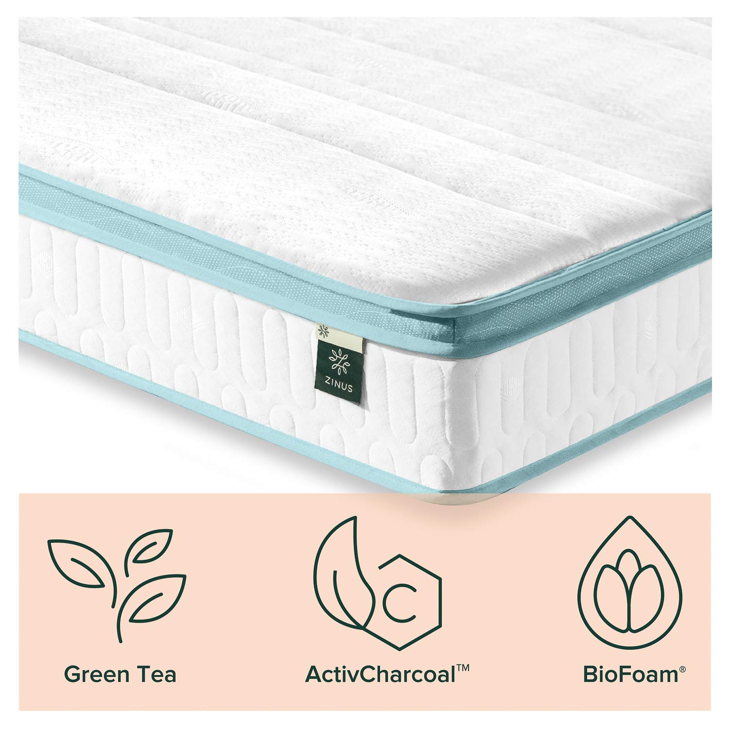 Zinus 8 Inch Mint Green Memory Foam Hybrid Spring Mattress, Full