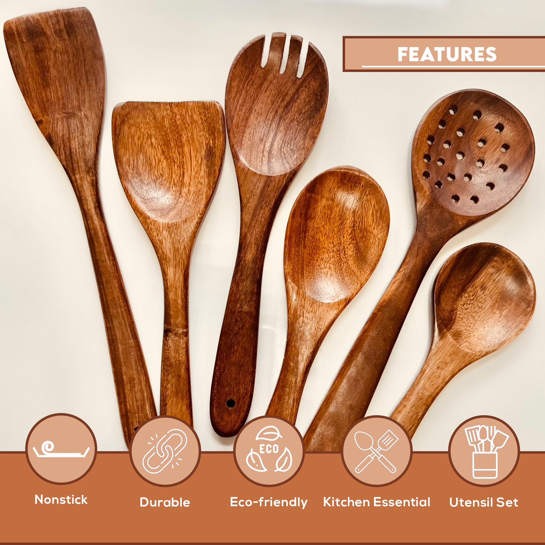 Wooden Spatula Spoons Set with Holder 7 Piece Set Teak Wood Handmade Wooden nonstick Utensils