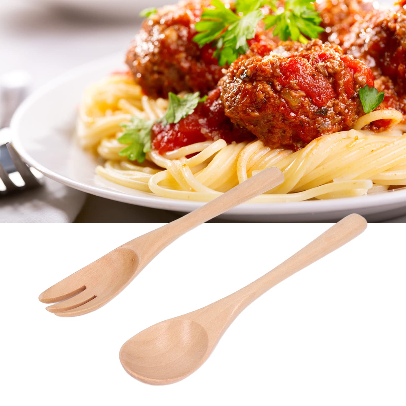 Wooden Spoon Fork Set Reusable Salad Servers Wooden Flatware Set, Utensils, Spoons, Forks Wooden Tableware Supplies