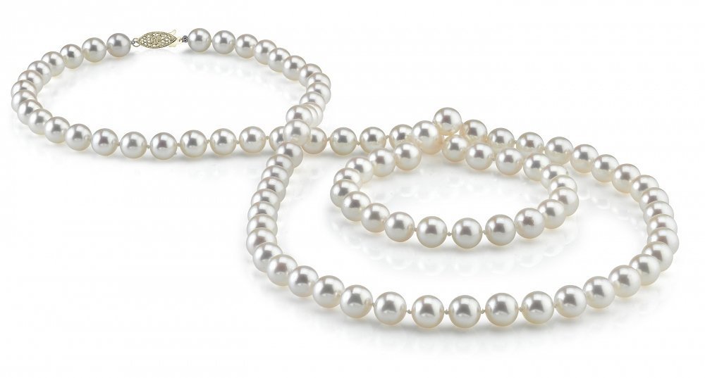 The Pearl Source 14K Gold 6.5-7.0mm AAAA Quality Round White Freshwater Cultured Pearl Necklace for Women in 36" Opera Length