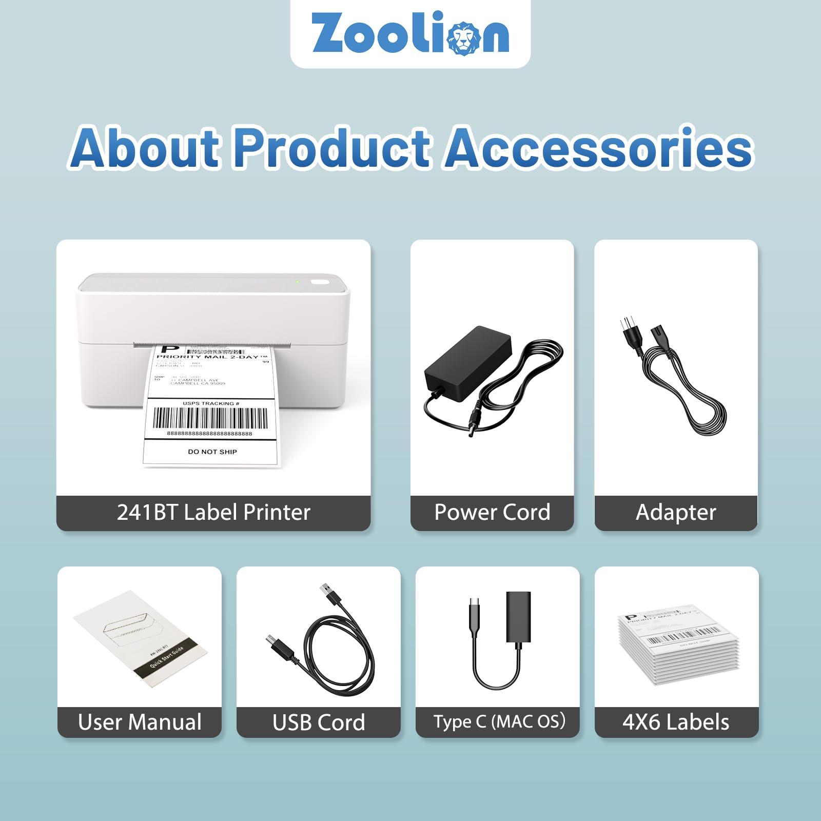 Zoolion Shipping Label Printer Bluetooth, Shipping Label Printer for Small Business, Mailing Label Printer, Compatible with iPhone Android Windows Amazon Etsy USPS