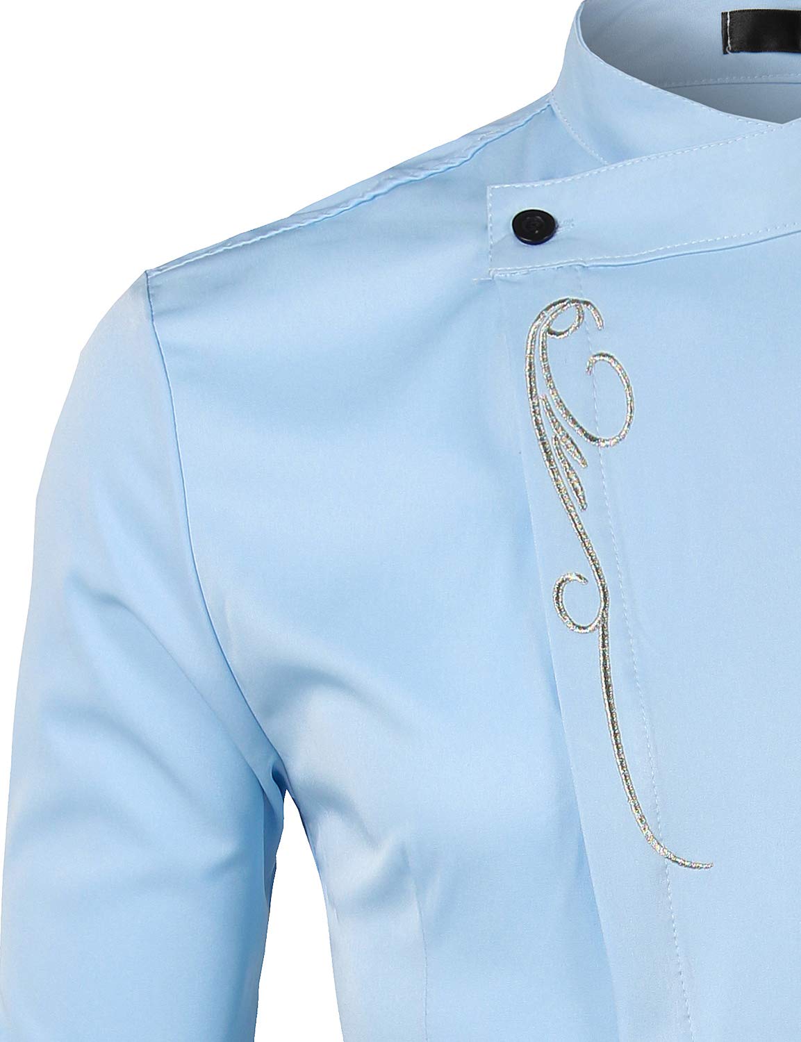 ZEROYAA Mens Hipster Embroidery Slim Fit Long Sleeve Casual Mandarin Collar Dress Shirts Z53 Light Blue Large