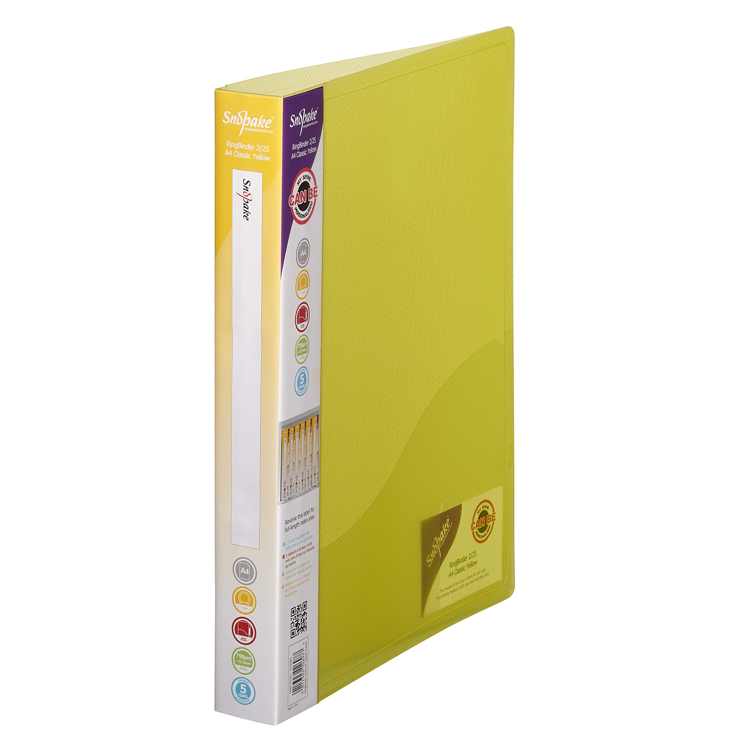 Snopake A4 2 O-Ring 25 mm RingBinder – Classic Yellow [Pack of 10] Ref: 10182