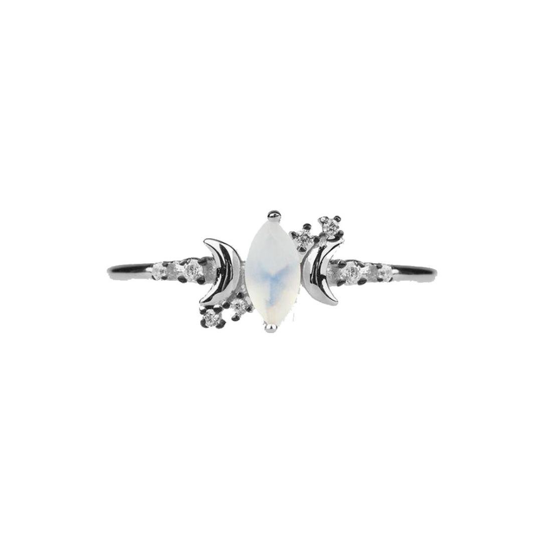 Wedding Band, Chic Women Moon White Opal Engagament Band Halo Designer Ring Size (Silver, 6)