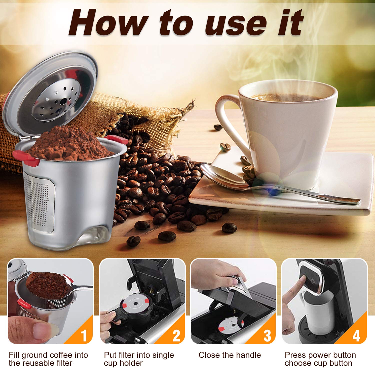 YEOSEN Reusable K Cups Fit for Keurig 2.0 and 1.0 Coffee Maker - Stainless Steel K Cup Reusable - Refillable K Cup Filter BPA FREE (1 PACK)