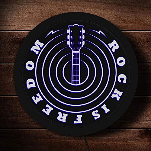 The Geeky Days Music Quote Rock is Freedom Guitar Studio Sign Multi-Color LED Lighting Neon Sign Wall Art Guitar LED Display Guitarist Man Cave Decor