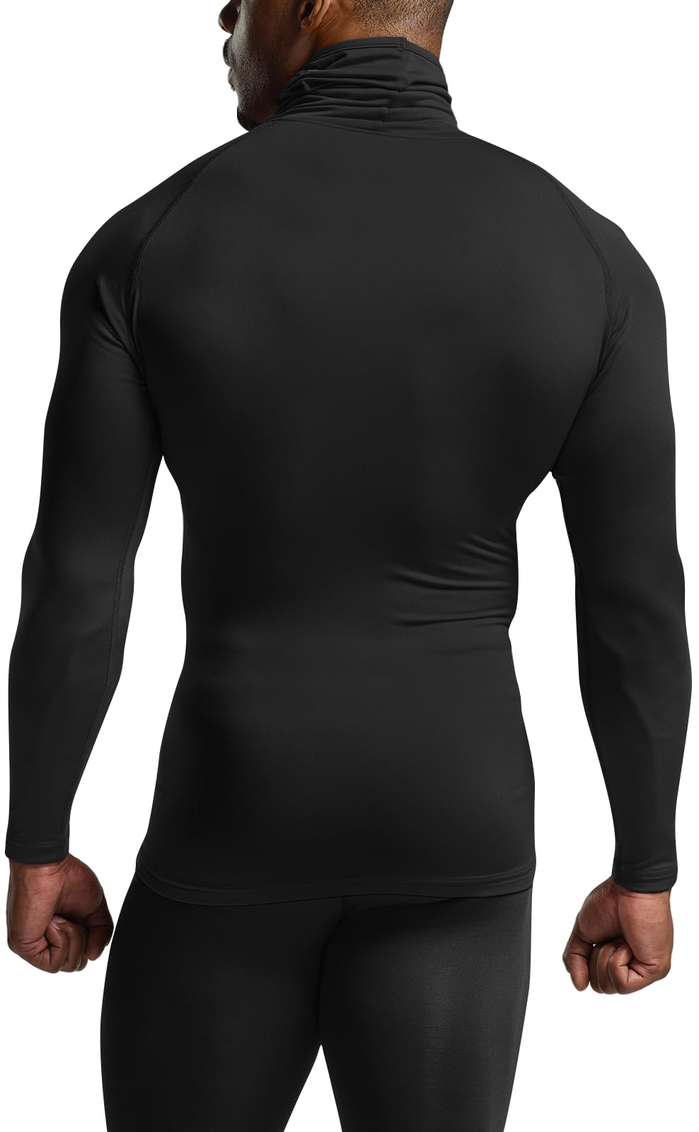 TSLA Men's Thermal Long Sleeve Compression Shirts, Mock/Turtleneck Winter Sports Running Base Layer Top, Heatlock Face Cover Black, Medium