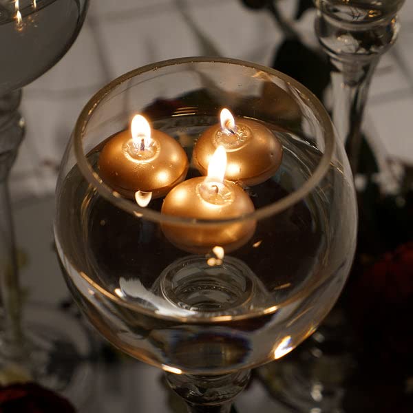 TABLECLOTHSFACTORY 12 Pack 1.5" Rose Gold Mini Disc Unscented Floating Candles - Long Burn Time