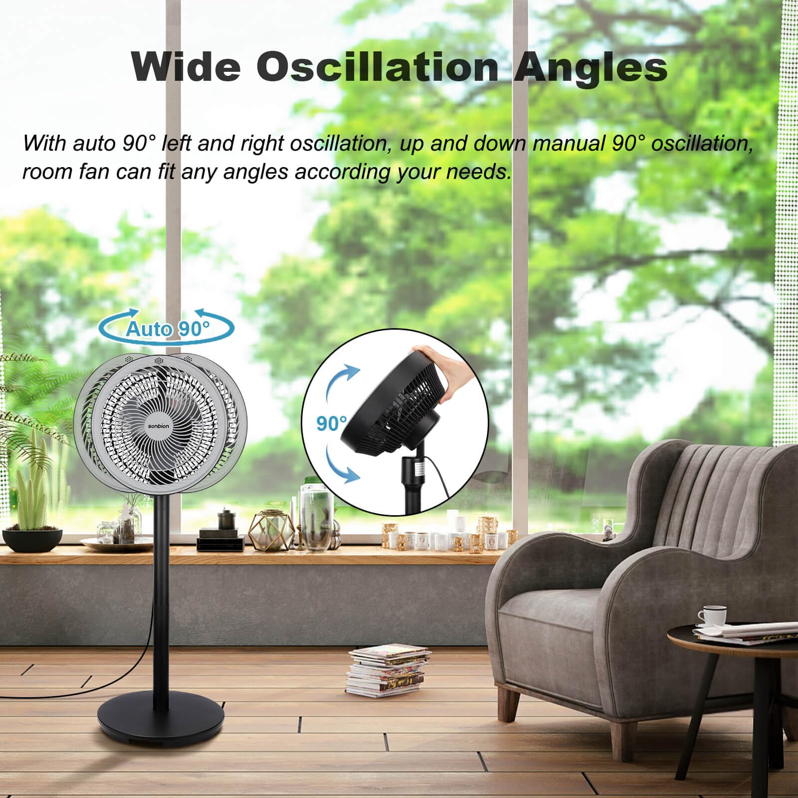 SONBION Standing Fan, Pedestal Fan Oscillating with Remote Control, Electric Fans for Home, Air Circulator Fan Floor Fan for Room Office Garage, Three Speeds, Two Height Settings and Timer Function