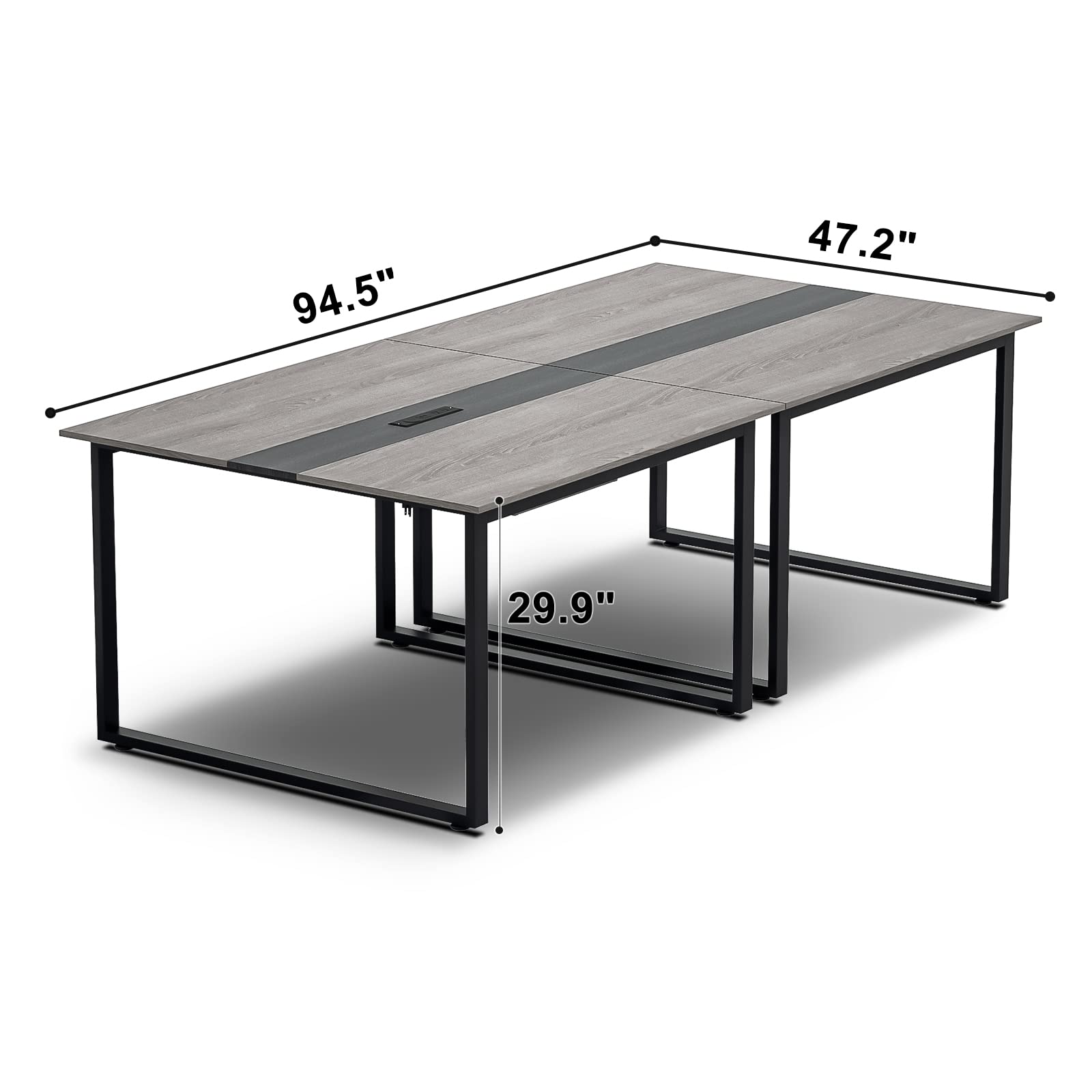 WASAGUN 8FT Rectangular Conference Room Table with USB Ports and Outlets Meeting Seminar Table, boardroom Table, for Office Meeting Conference Room Grey