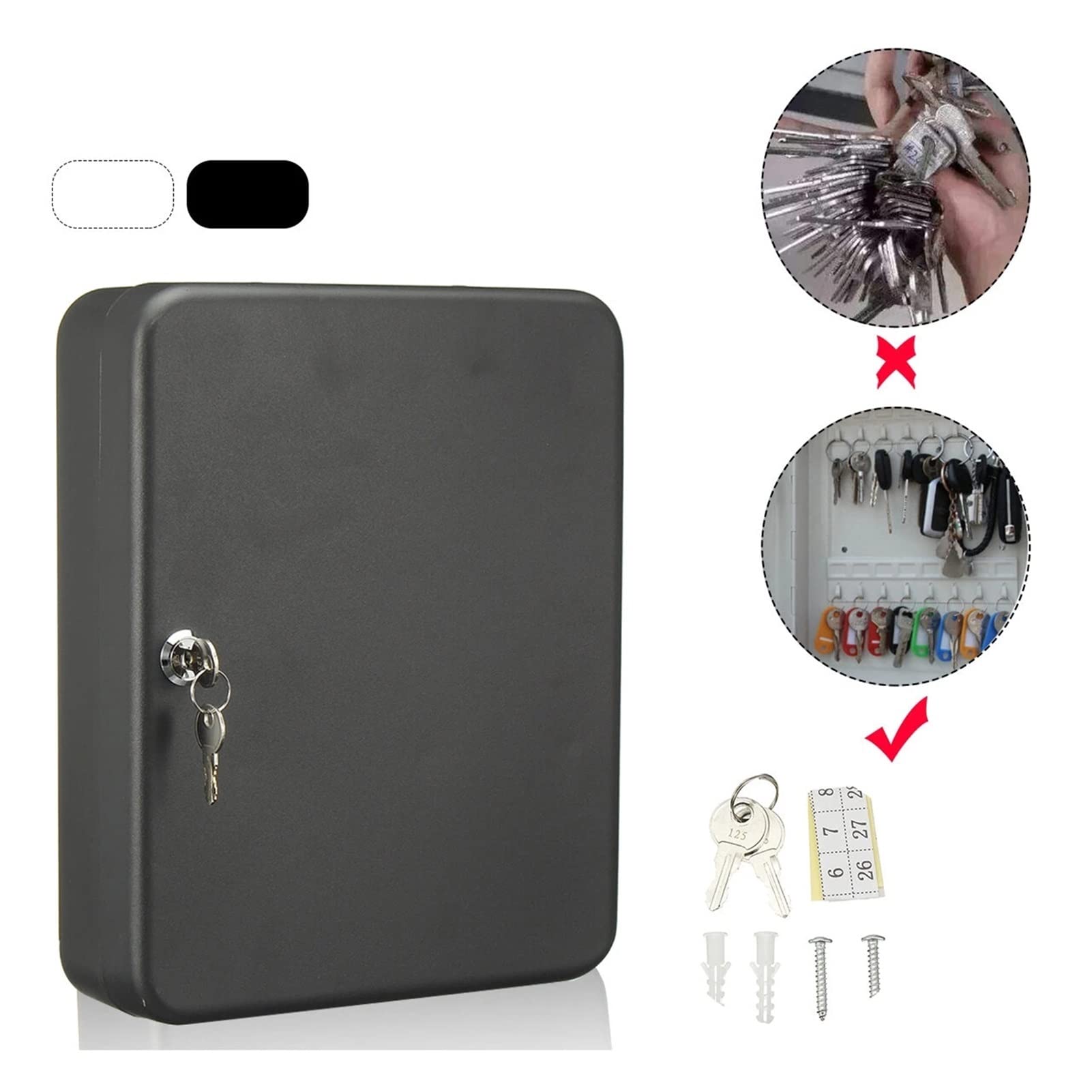 Tool Box Organizer 36Pcs Key Cabinet Storage Tool Box Lockable Security Metal Iron Hook Box Wall Mounted Case - White