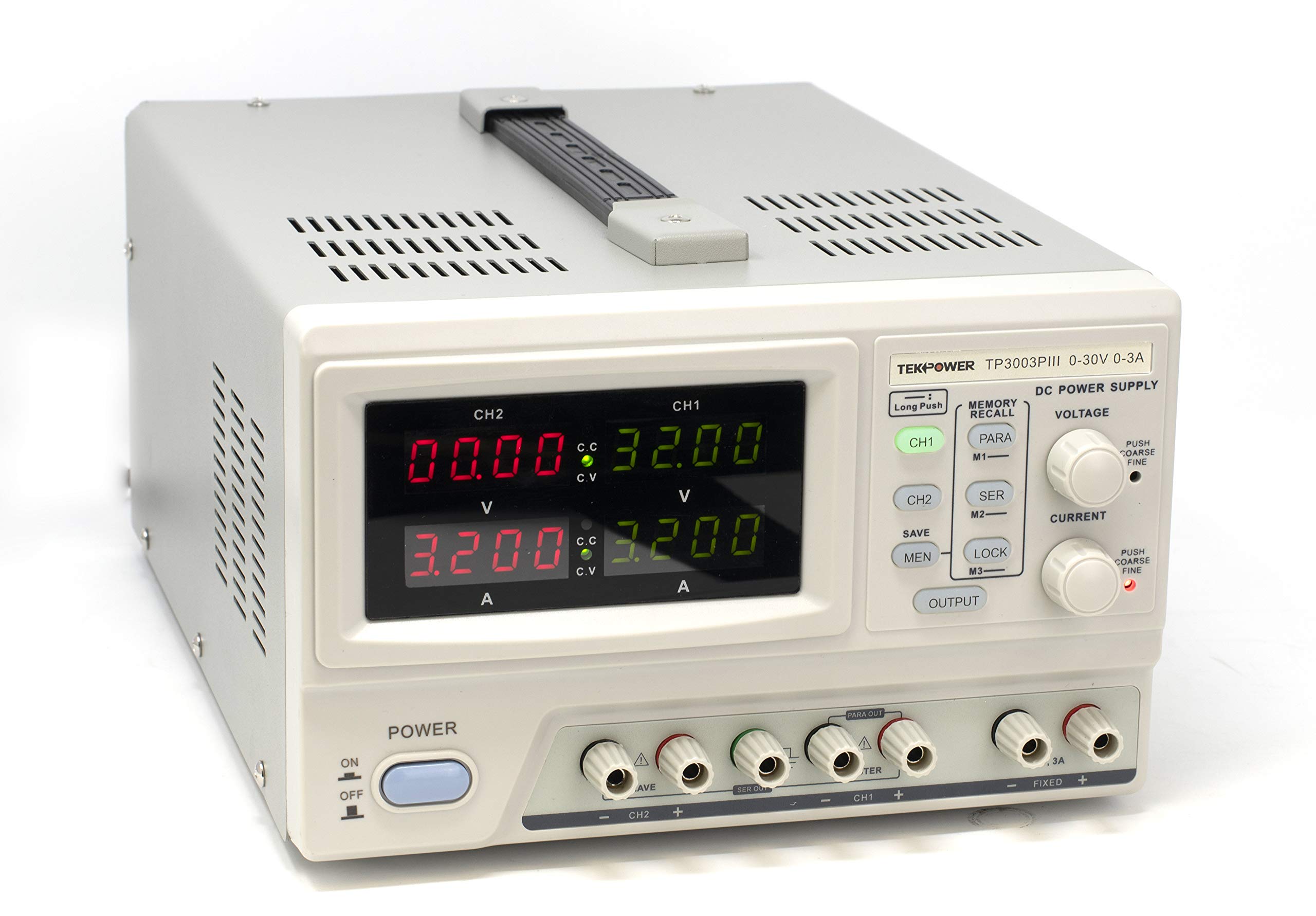 Tekpower TP3003PIII Programmable Variable Regulated Triple Output DC Power Supply, 0-30V at 0-3A