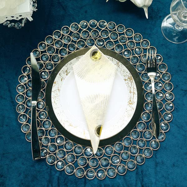 Tableclothsfactory 14" Rose Gold Wired Metal Charger Plate With 118 Acrylic Crystal Beads For Weddings Events