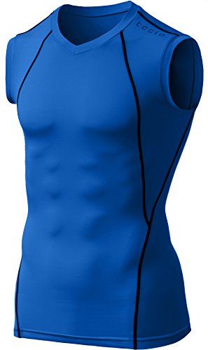 TSLA Men's V Neck Sleeveless Workout Shirts, Dry Fit Running Compression Cutoff Shirts, Athletic Training Tank Top, V Neck Top Navy, X-Small